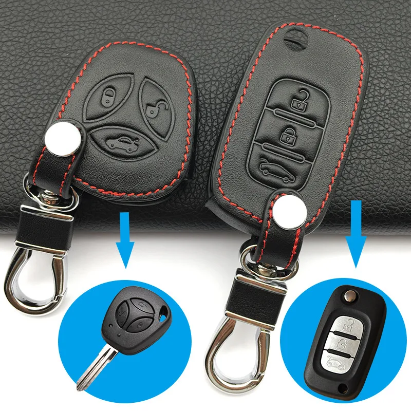 Car Key Case Leather Cover Keychain Ring For Lada Vesta Kalina Niva ...