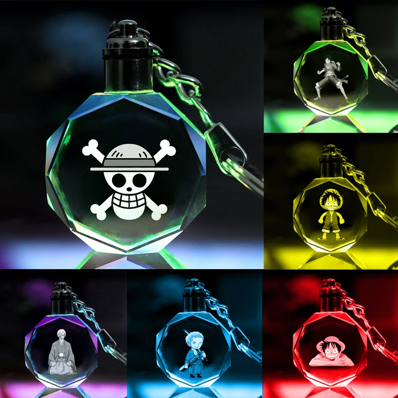 Anime One Piece Crystal Light Keychain Colorful LED Lamp Luffy Zoro ...