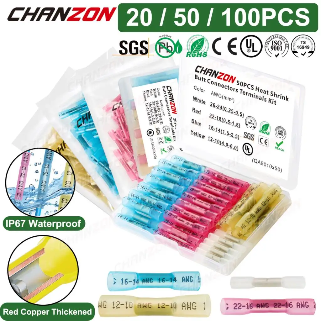 20-50-100PCS-Heat-Shrink-Butt-Wire-Connectors-Kit-Waterproof-Shrinkable ...
