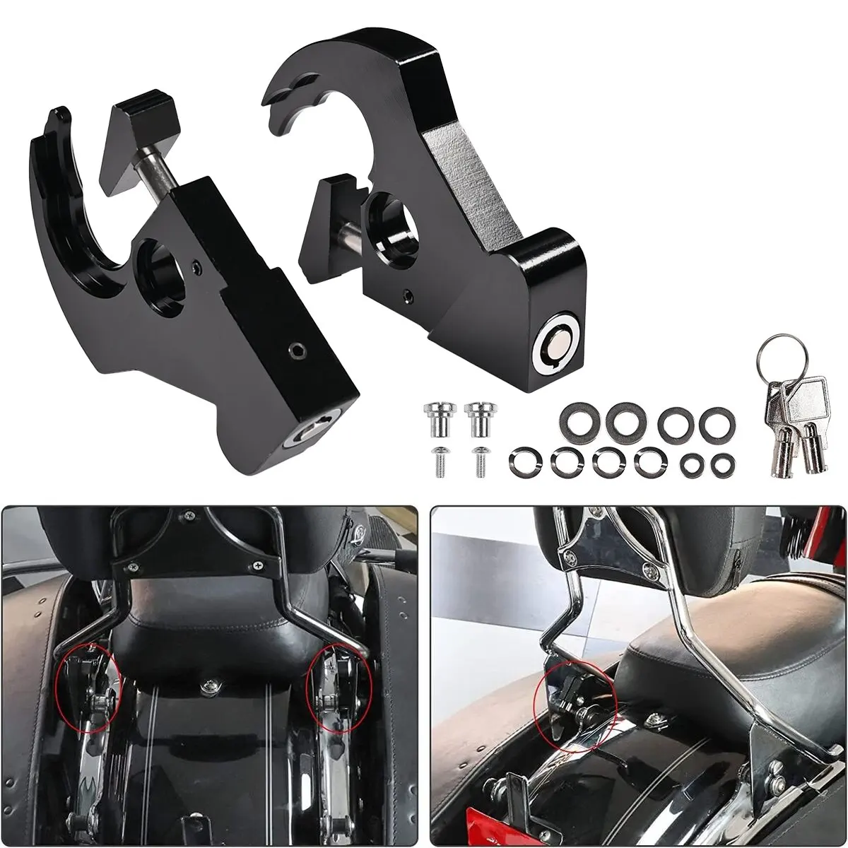 For-Harley-Backrest-Tailstock-Quick-Release-Buckle-w-Lock-Seat-Stands ...