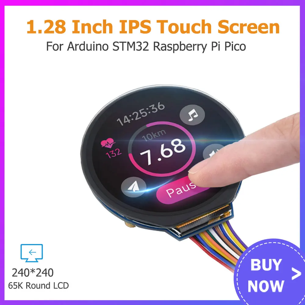 Raspberry Pi PICO Onboard 1.28 Inch IPS Touch Screen 65K Round LCD Display Screen for Arduino ...