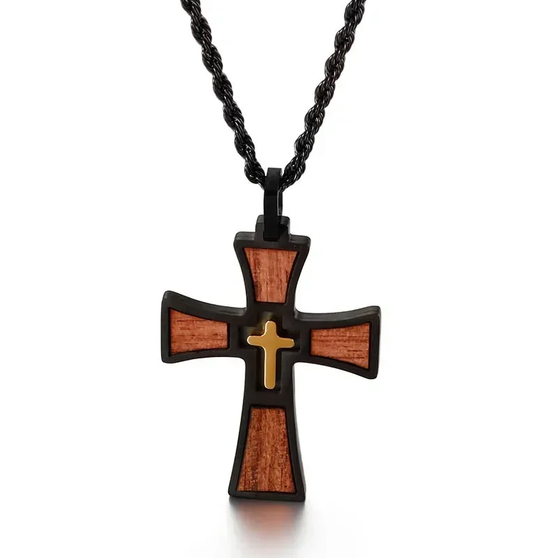 Church-Baptism-Wood-Cross-Pendant-Necklaces-for-Men-Bible-Stainless ...