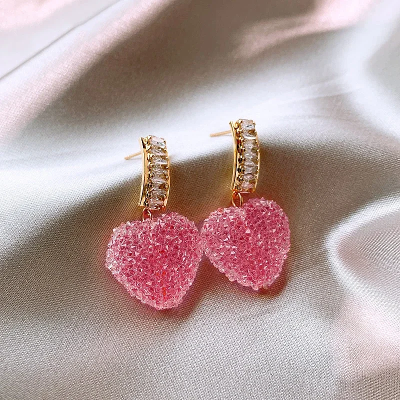 Shiny-Cute-Sugar-Pink-Heart-Earring-for-Women-Korean-Rhinestone ...