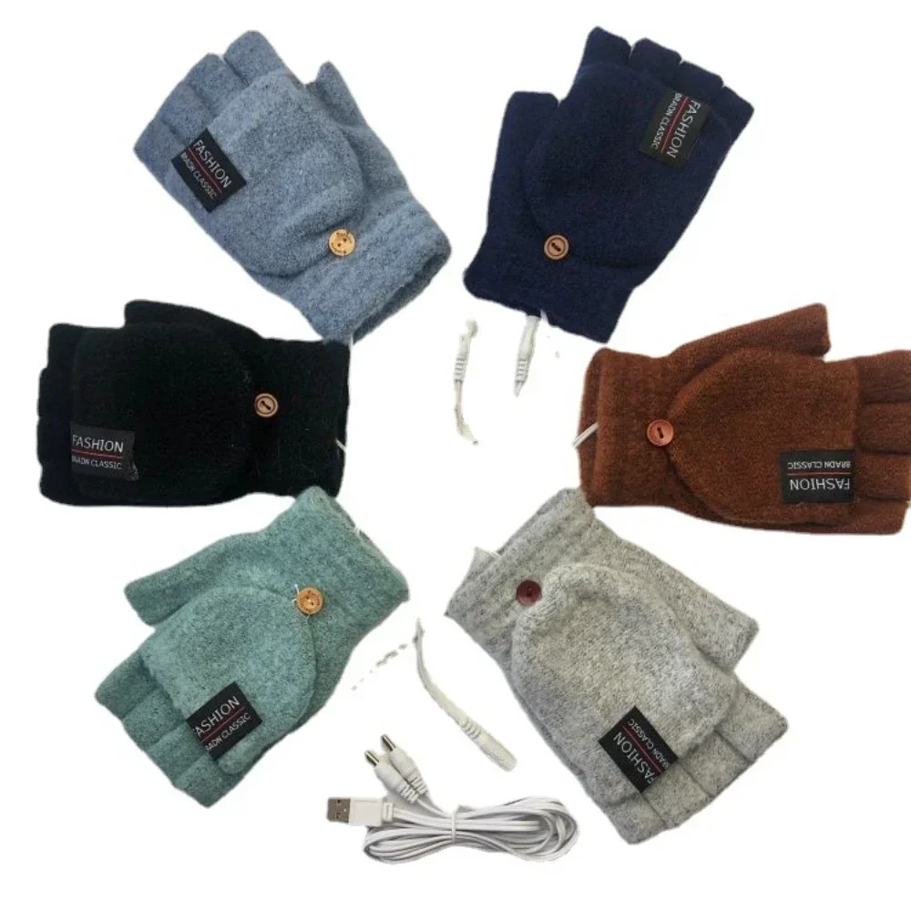 Rechargeable-USB-Electric-Heated-Gloves-Half-Finger-Hand-Warmers-Women ...