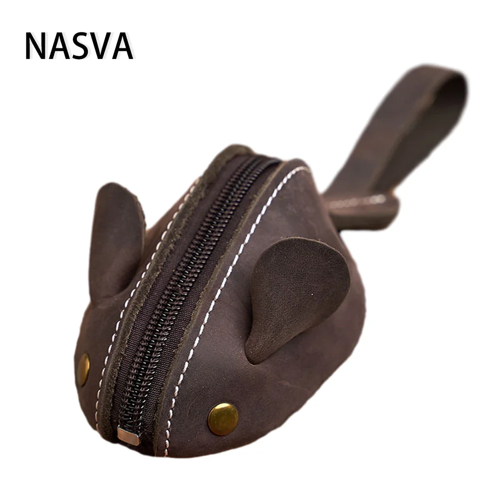 NASVA Genuine Leather Big Coin Purse Creative Lovely Rat Zipper Key ...