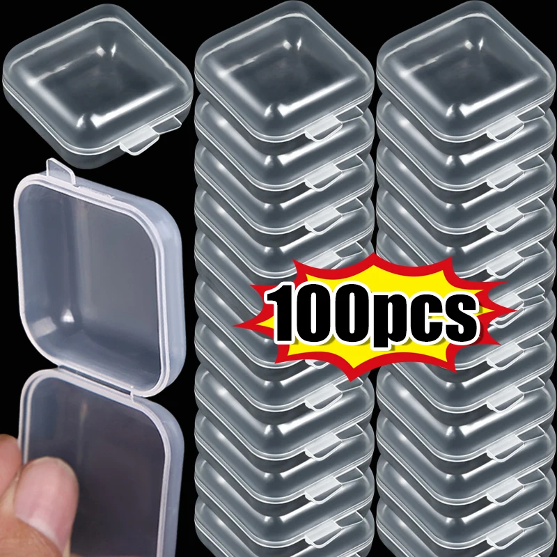 Transparent Plastic Mini Square Storage Box Covers Small Case for Pill ...