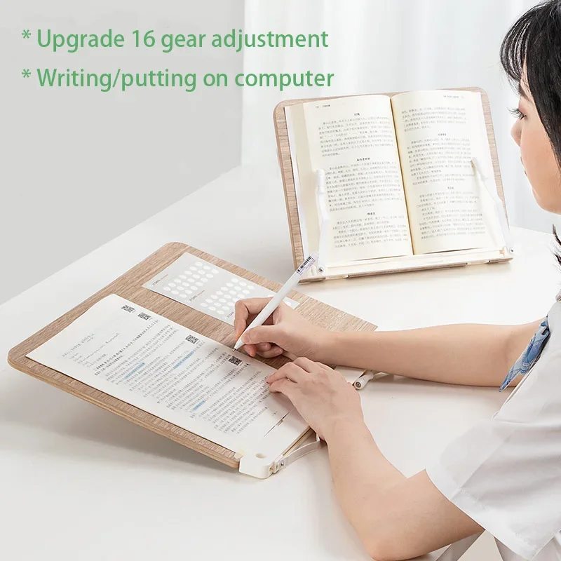 Bamboo-Book-Stand-Adjustable-Book-Holder-Tray-and-Page-Paper-Clips ...