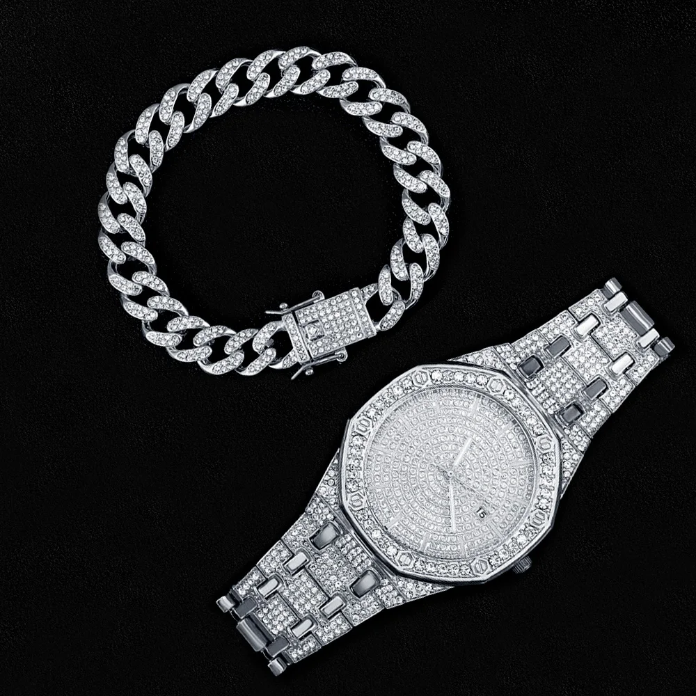 Iced-Out-Reloj-de-pulsera-para-hombre-y-mujer-nuevo-conjunto-de-joyer-a ...