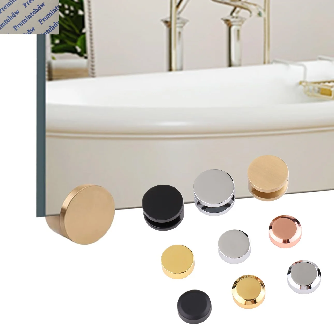 4Pcs Brass Wall Mount Frameless Mirror Glass Clip Holder Round Bevel ...