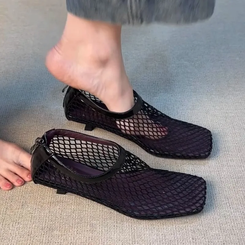 NEW Breathable Mesh Square Toe Med Heels Footwear Summer Dance Party ...