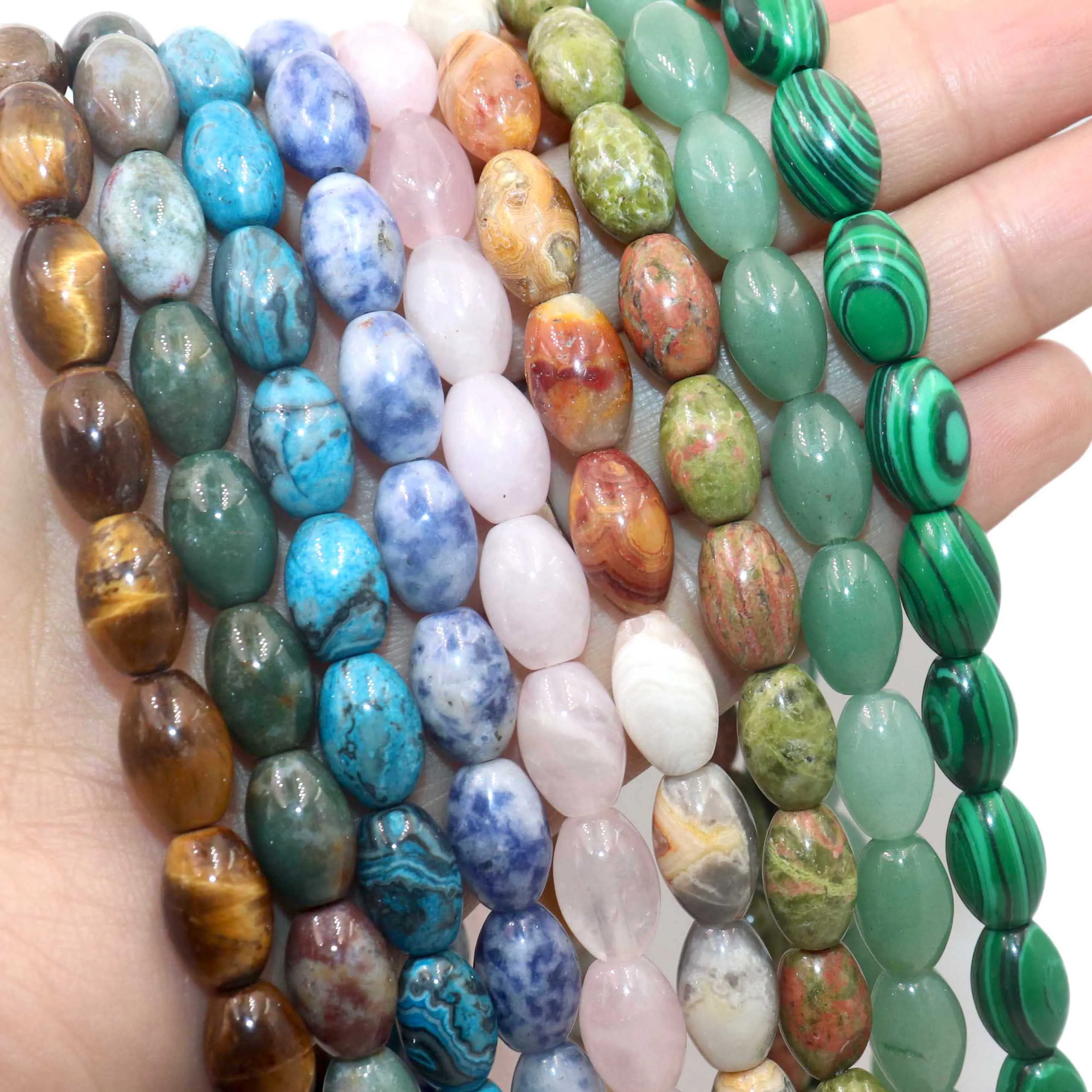 6-8-10MM-Natural-Stone-Rice-Shape-Agates-Crystal-Quartz-Loose-Spacer ...