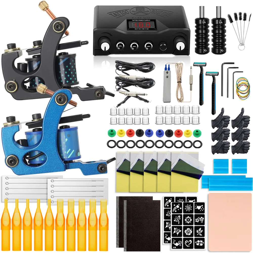 Complete-Coils-Tattoo-Machine-Kit-10-Wraps-Coil-Tattoo-Gun-Set-With ...