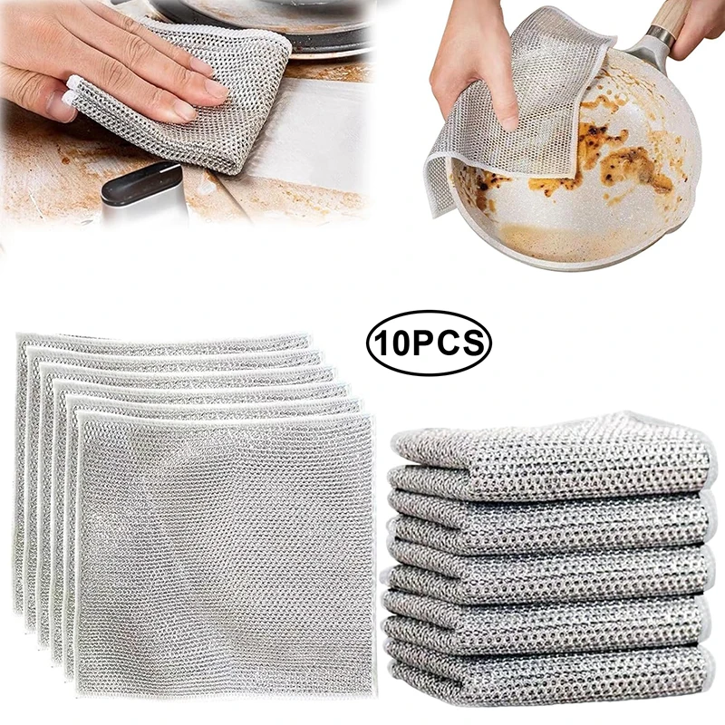 10pcs-Magic-Cleaning-Cloth-Single-sided-Metal-Steel-Wire-Rags-Kitchen ...