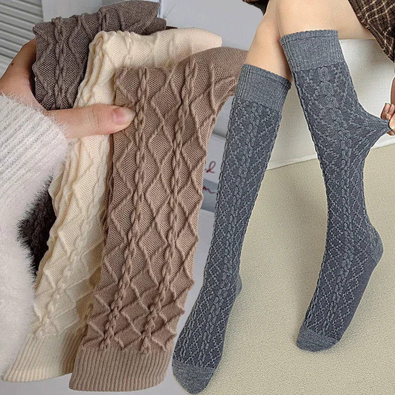 Winter-Warm-Long-Socks-for-Women-Solid-Color-Thick-Autumn-Casual-Wool ...