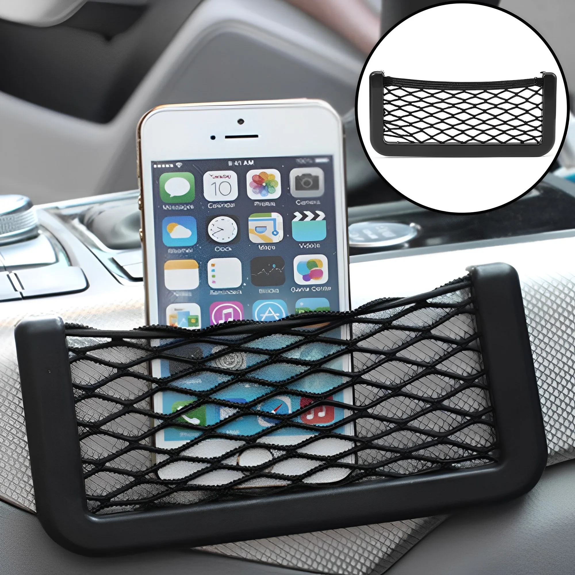 Universal-Car-Organizer-Storage-Bag-Auto-Paste-Net-Pocket-for-Mobile ...
