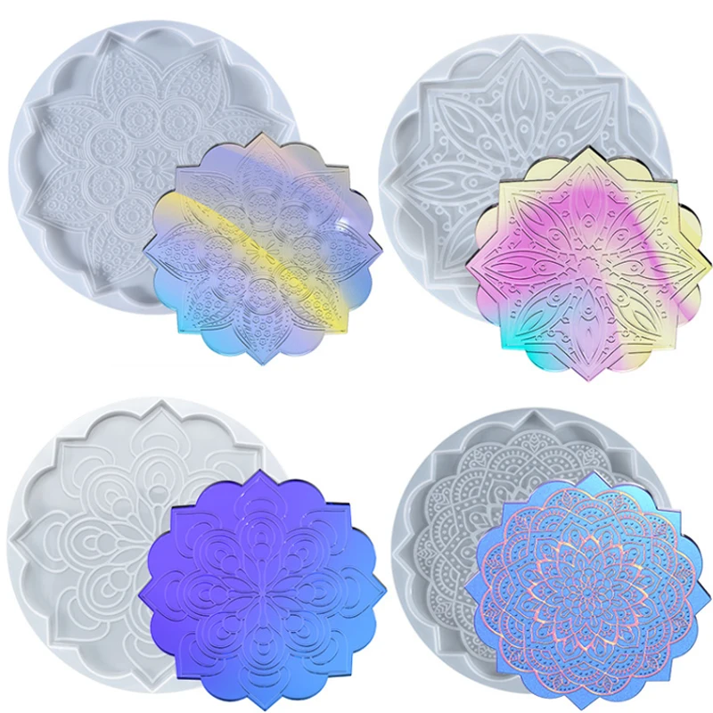 DIY-Mandala-Round-Resin-Mold-Hollow-Coaster-Epoxy-Resin-Flower-Plate ...