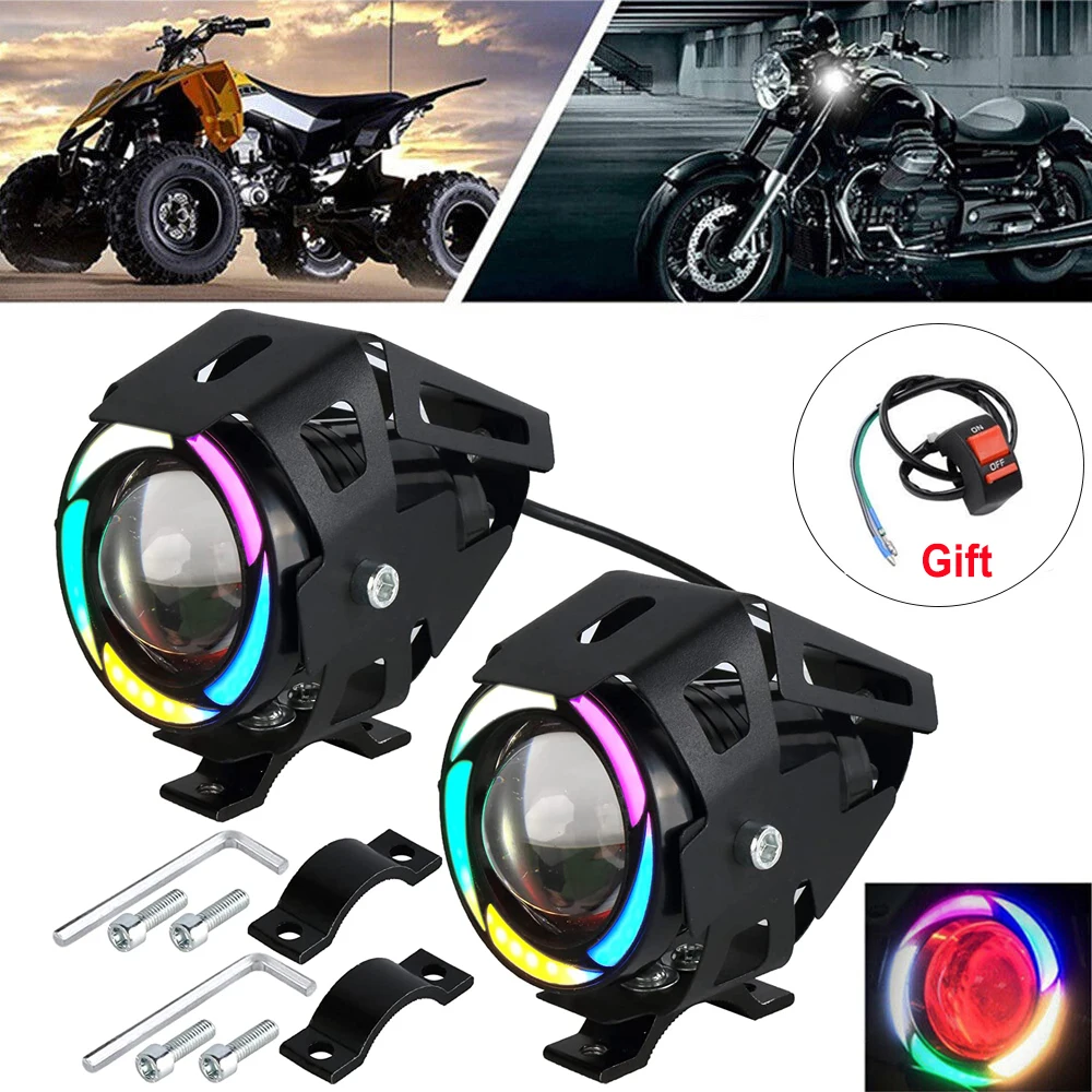 LED-Motorcycle-Headlights-U7-Angel-Eyes-Fog-Lamp-RGB-Auxiliary ...