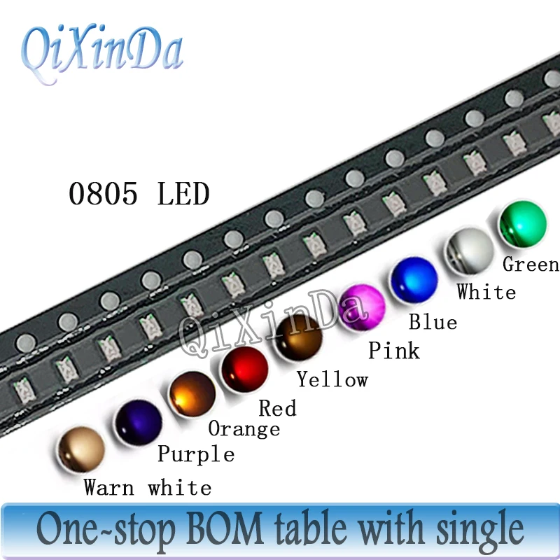 100pcs 0805 SMD LED White Red Blue Yellow Green Orange Warm White Pink ...