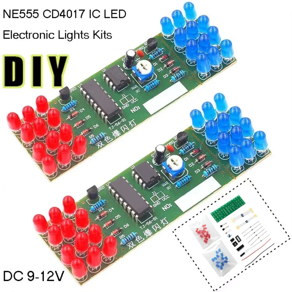 NE555-CD4017-IC-LED-DIY-Kit-de-luces-electr-nicas-rojo-azul-de-doble ...