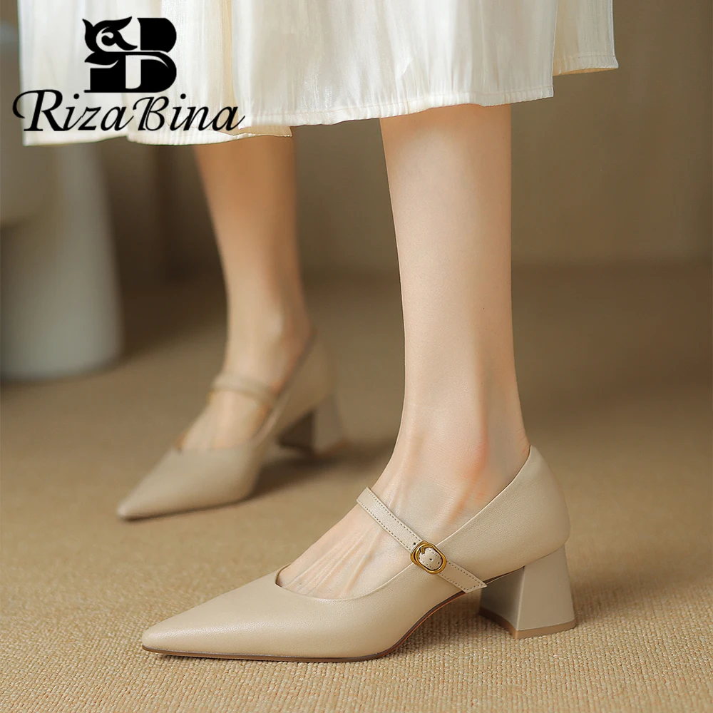 RIZABINA-Elegant-Pumps-Women-Genuine-Leather-Pointed-Toe-Buckle-Strap ...