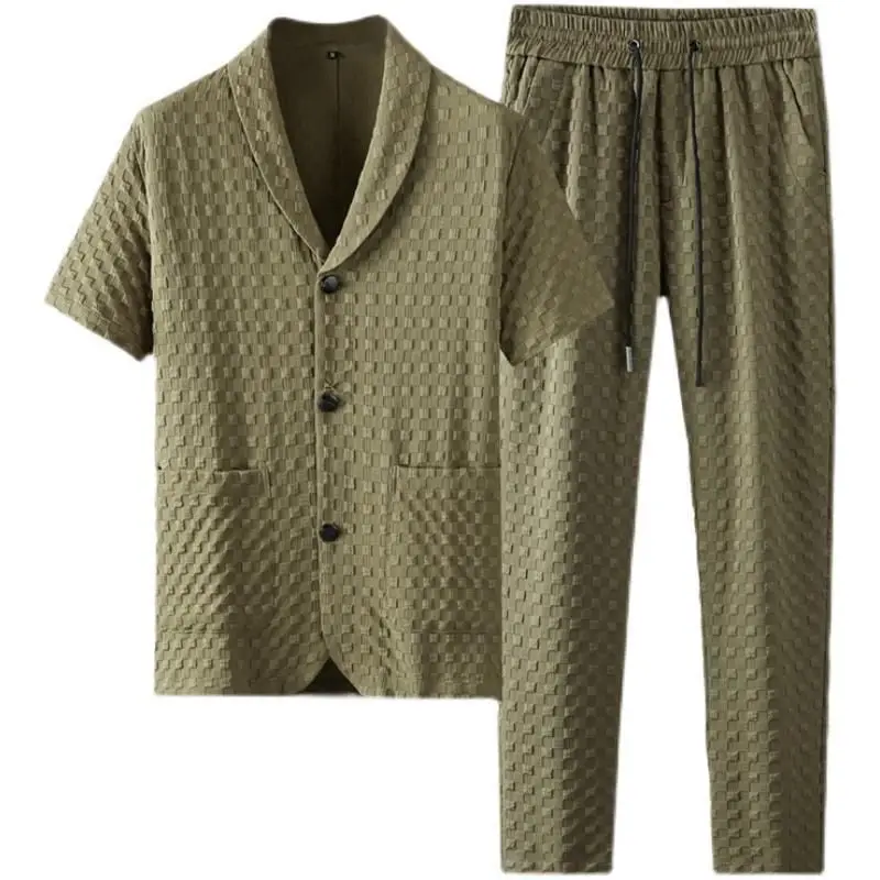 2022 Mode Mannen Kleding Zomer Korte Mouw Broek Twee Stuk Casual Sport ...