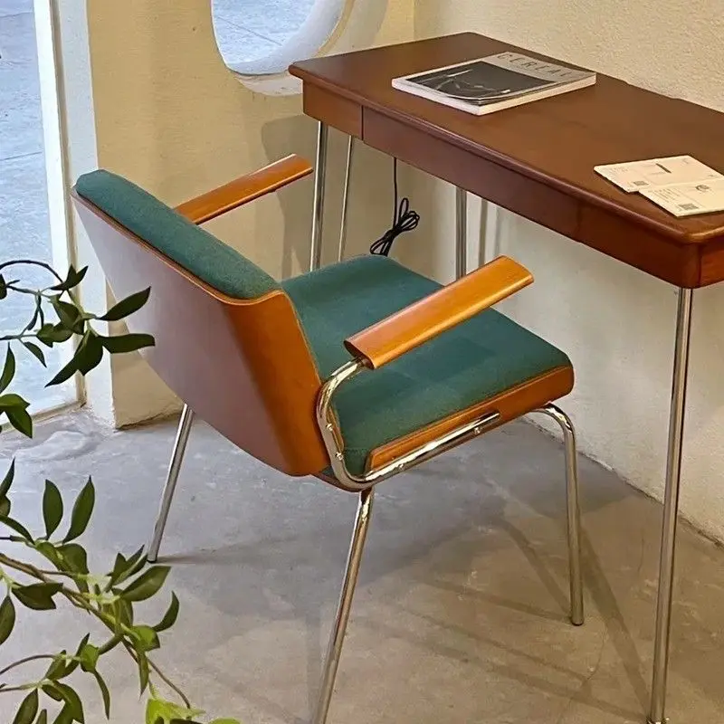 Mid-Century Modern Office Chair, Teal Fabric & Wood Frame Desk Chair ...