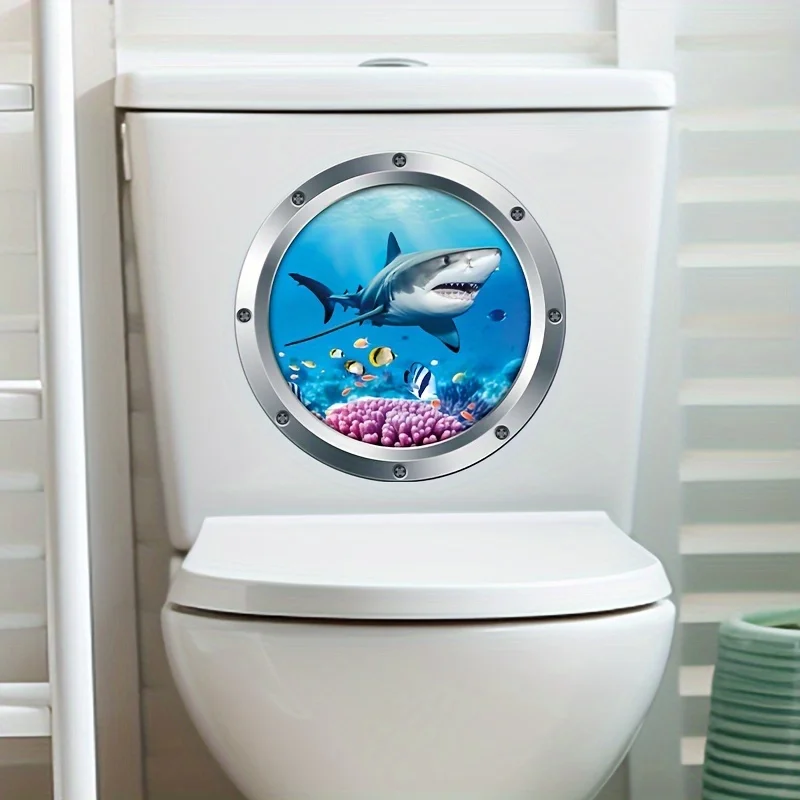 1pc 3D Sea World Shark Funny Toilet Stickers Bathroom Toilet Lid ...