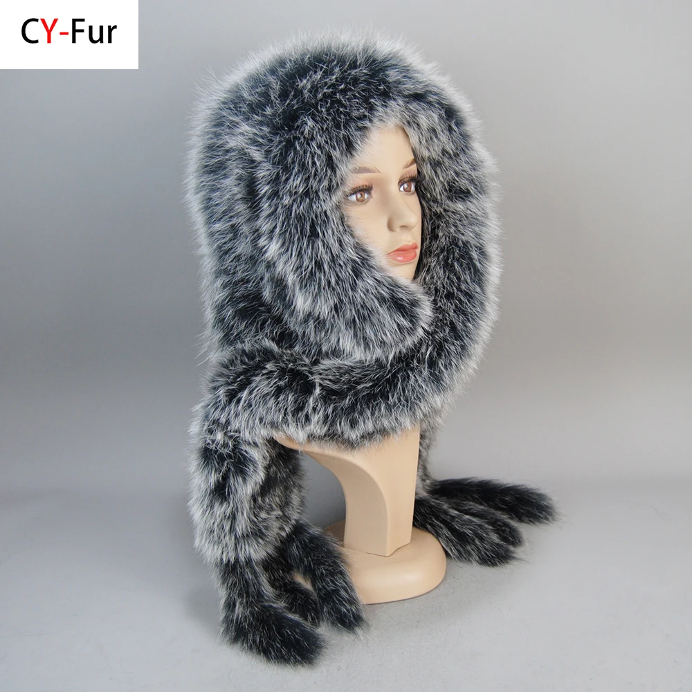 Winter-Thick-Women-100-Natural-Fox-Fur-Hat-Scarves-Lady-Warm-Fluffy ...