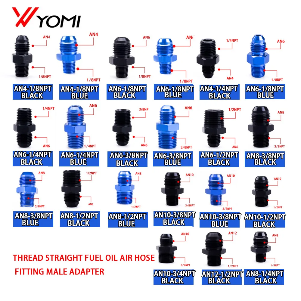 Universal Straight Fuel Hose Adapter Pipe Thread Fitting AN4 AN6 AN8 AN10 AN12 To 1/8NPT 1/4NPT ...