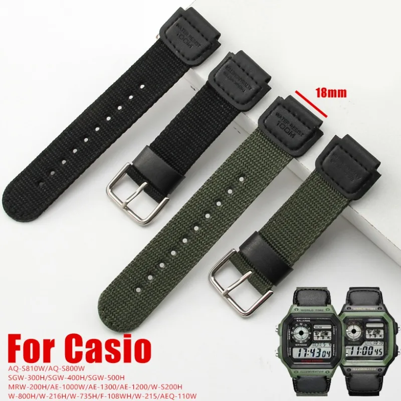 18mm-Nylon-Canvas-Sport-Watch-Strap-for-Casio-W800H-Menfor-Casio-AE ...