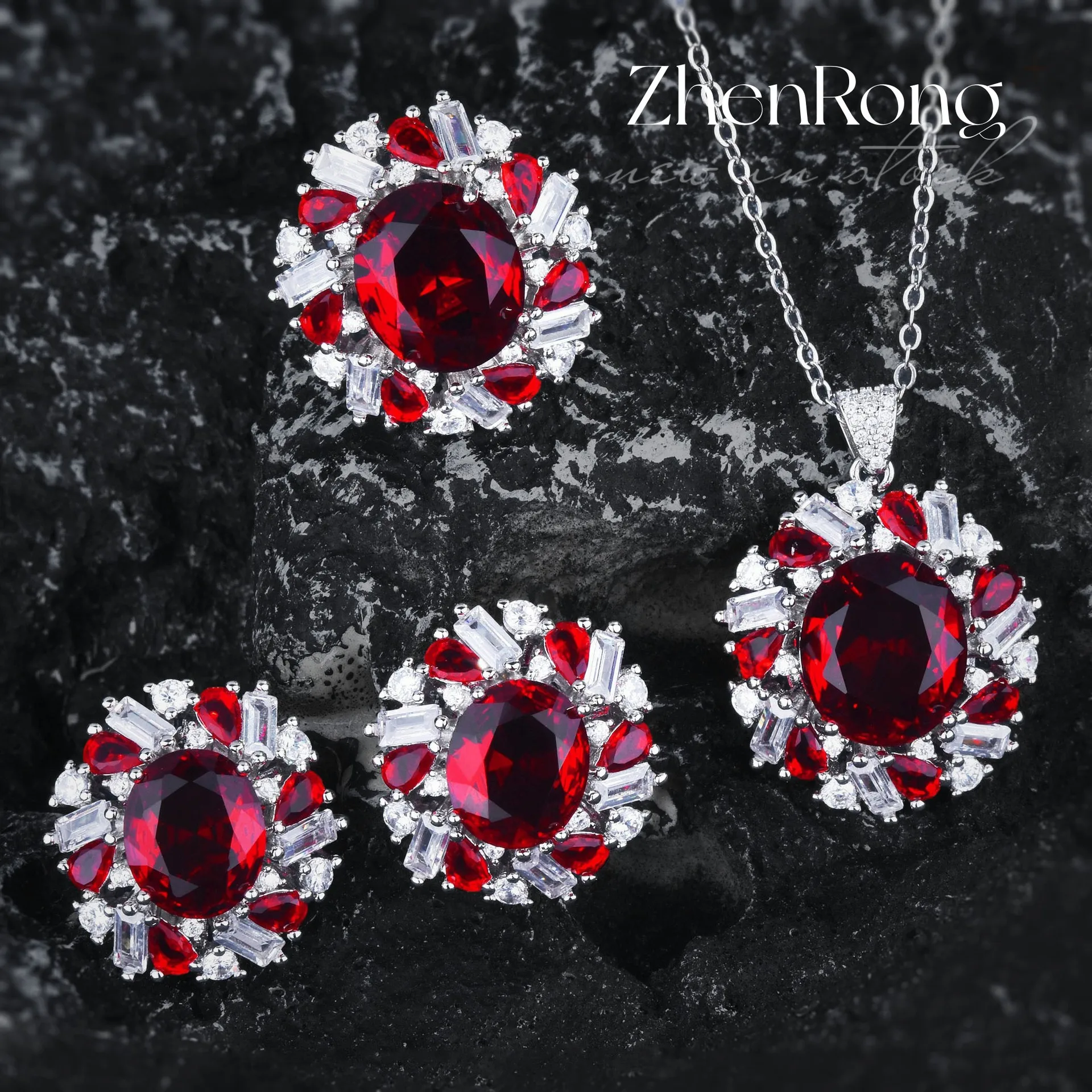 Luxury Oval Cut Simulation Pigeon Blood Ruby Jewelry Sets For Women ...