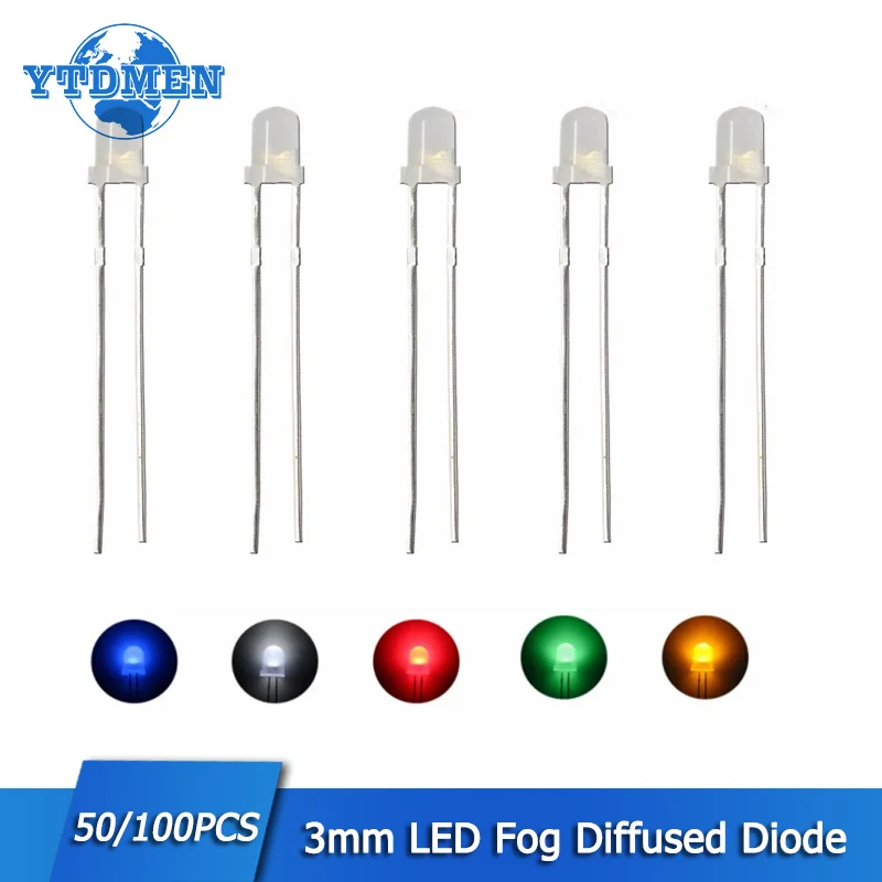50-100pcs-3mm-LED-Diode-Fog-Diffused-Light-Emitting-Diodes-Multicolour ...