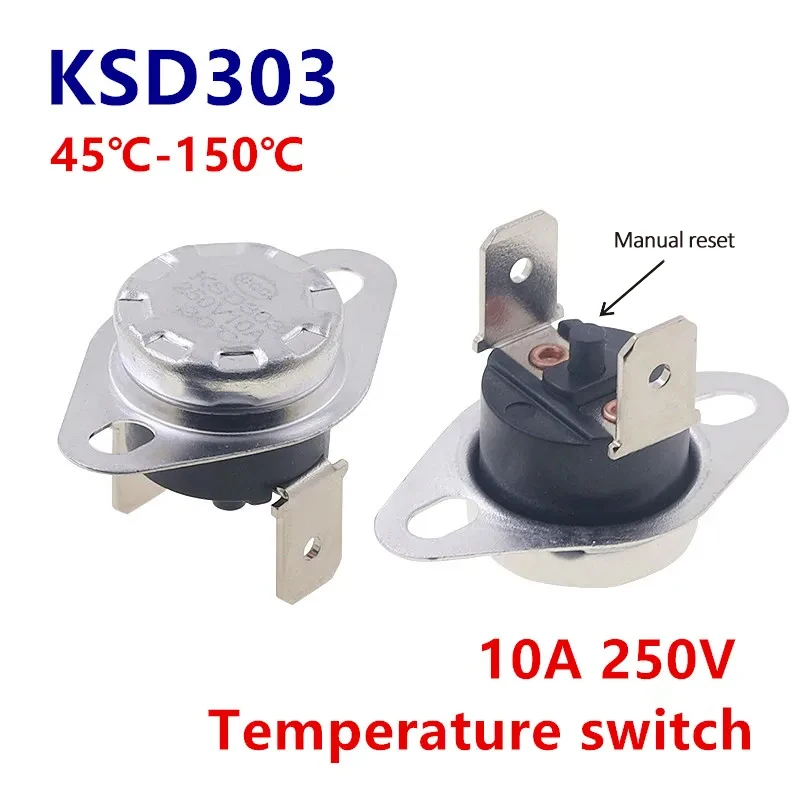 KSD303-KSD301-10A-45-150C-Degrees-Celsius-Manual-Reset-Thermostat-Normally-Closed-Temperature ...