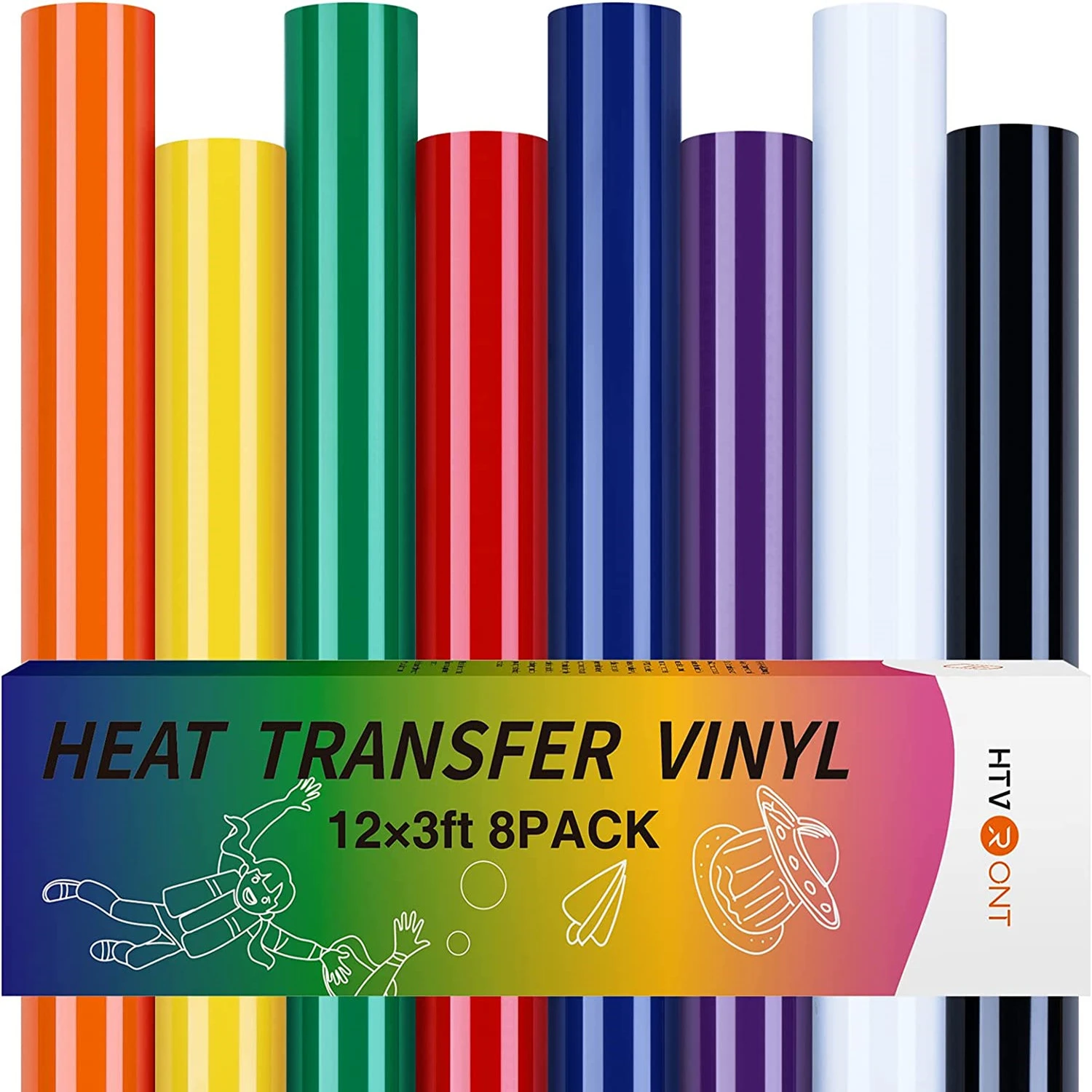 HTVRONT 8 Pack 12X3ft Multi-Color Heat Transfer Vinyl Rolls for Cricut ...