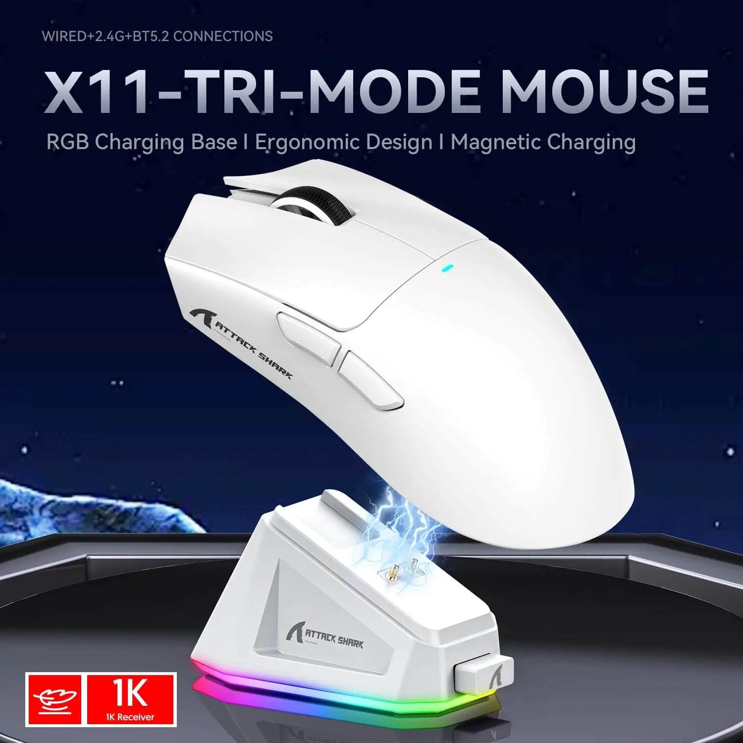 ATTACK SHARK X11 Gaming Mouse Magnetic Charging Dock PixArt PAW3311 ...