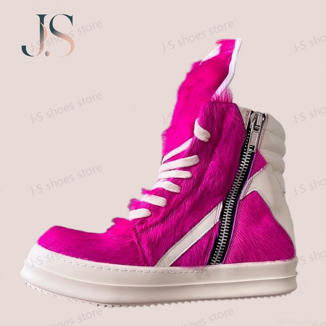 Ro Designer Boots Men Shoe Rose Pink Horse Hair Women High Top Shoes ...