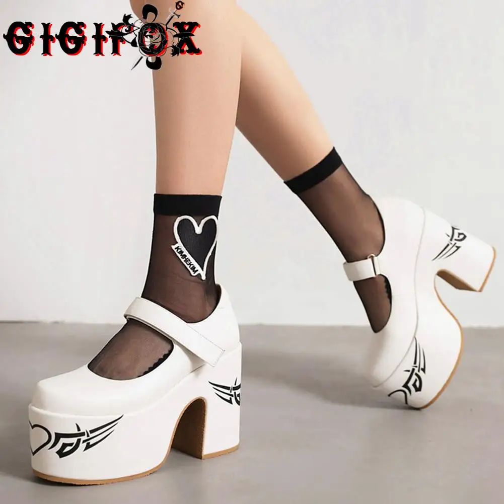 Gigifox Punk Platform High Heels Mules Shoes Women Lace Up Loafers ...