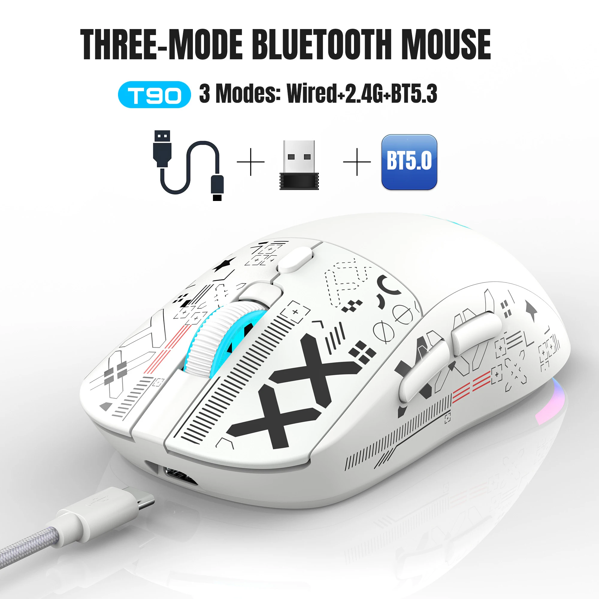 T90-Wireless-Bluetooth-Mouse-RGB-BT1-BT2-USB-2-4GHz-Rechargeable-Silent ...