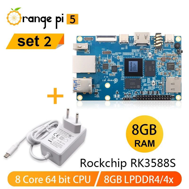 Orange Pi 5 + Type-C Power Supply 8G RK3588S PCIE Module Externel Wifi6 ...
