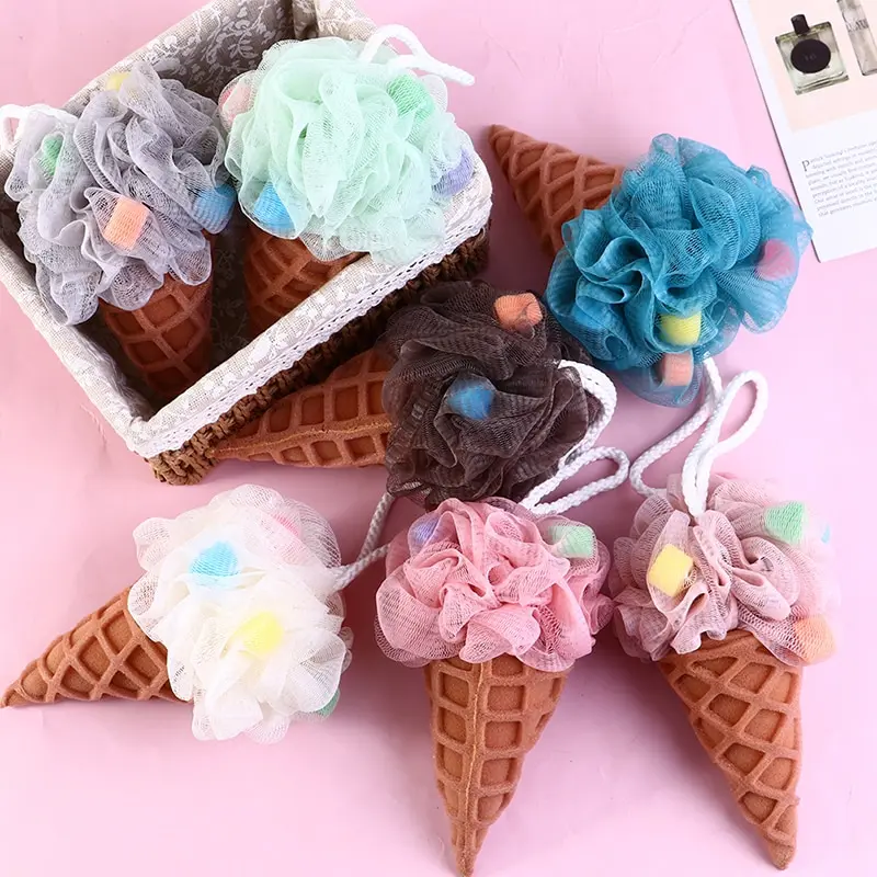 Ice Cream Body Scrubber Mesh Foaming Sponge Bath Shower Sponge Puffs ...