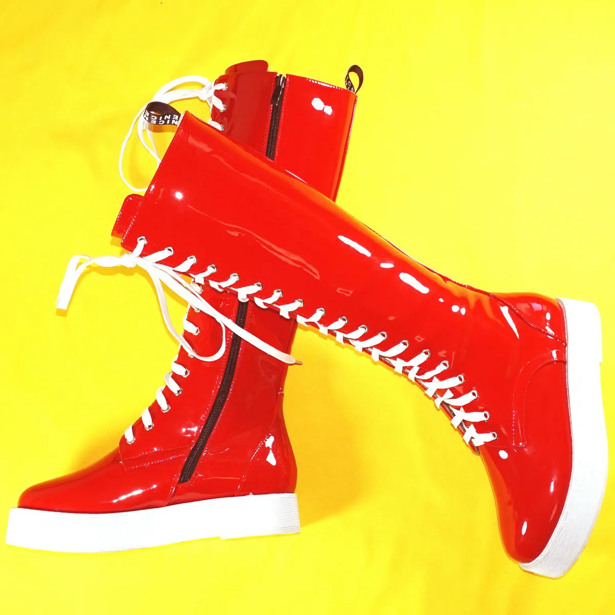 Winter-Pumps-Shoes-Women-Lace-Up-Patent-Leather-Knee-High-Boots-Female ...