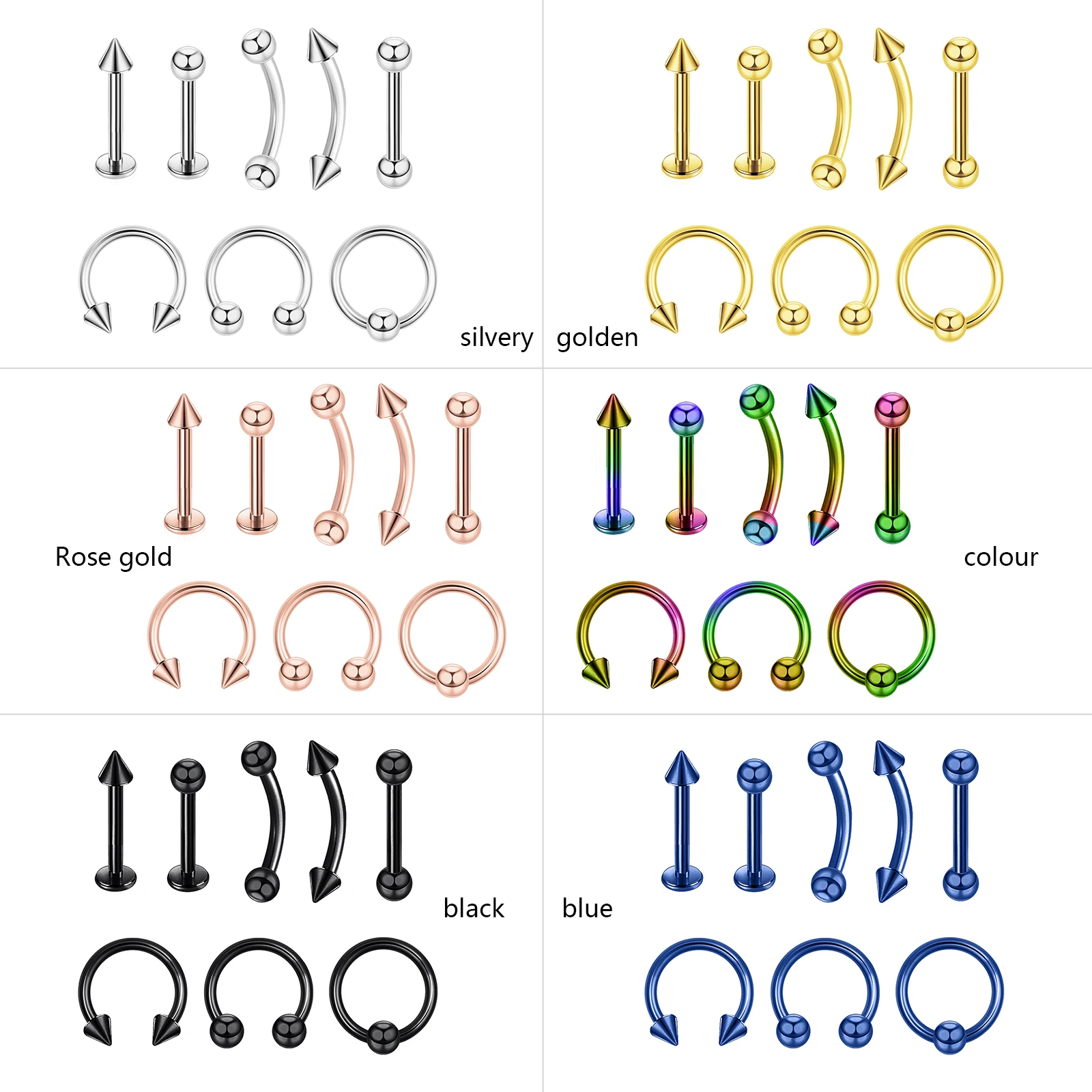 8pcs-Set-Stainless-Steel-Nose-Piercing-Set-Punk-Silver-Color-Black-Ear ...