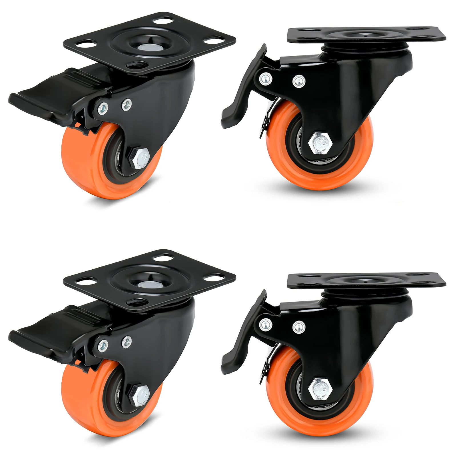 Heavy Duty 2" Plate Casters Wheels Set of 4, Bright Orange, Silent ...