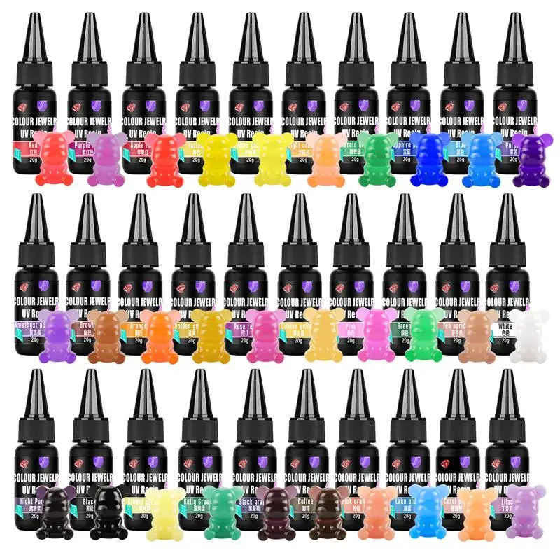 30 Colors 20g Colored UV Epoxy Resin Glue High Transparent Gemstone ...