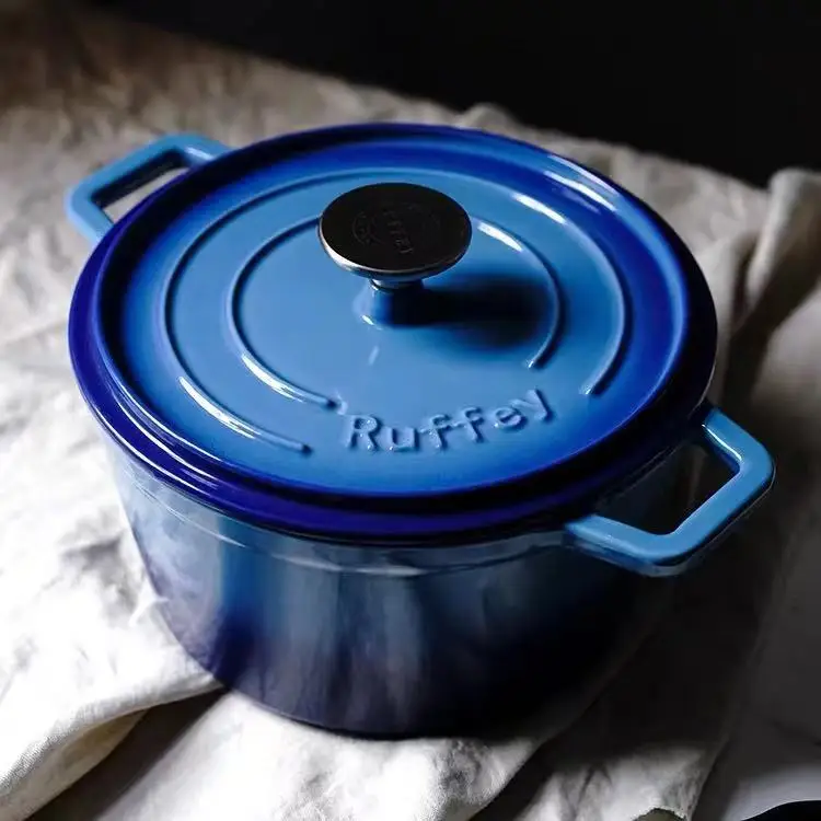 Enamel Cast Iron Pot Blue Rounded Stew Pot Thermal Cooker Soup Pot ...