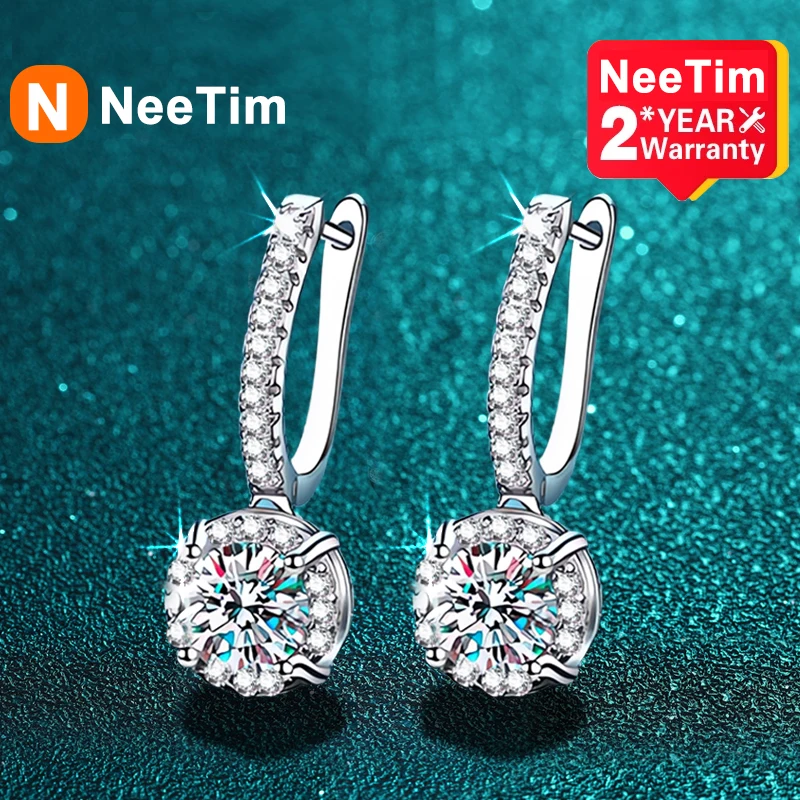 NeeTim 1CT Moissanite Hoop Earrings for Women Girl Diamond Huggie Drop ...