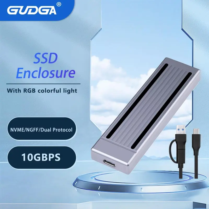 M2-SSD-Enlcosure-With-RGB-LED-Aluminum-10Gbps-6Gbps-NVMe-NGFF-M-Key-USB ...