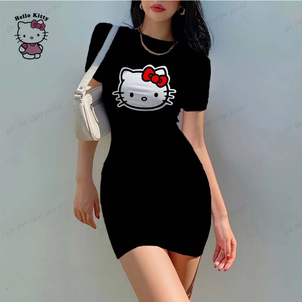 Vestido con estampado de Hello Kitty para mujer, ropa informal ajustada ...