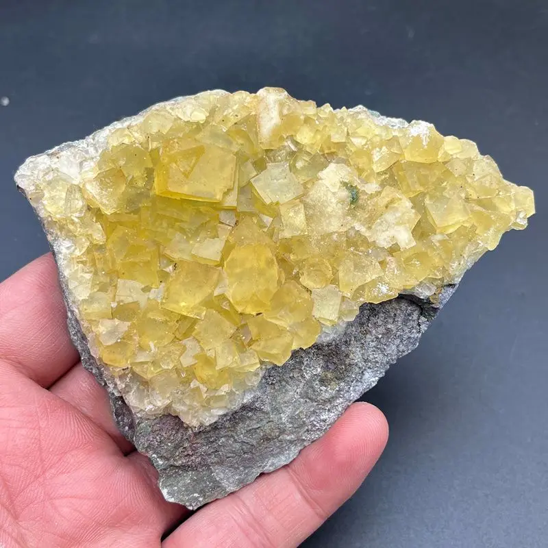 Natural yellow fluorite and pink barite symbiosis crystal ore furniture ...