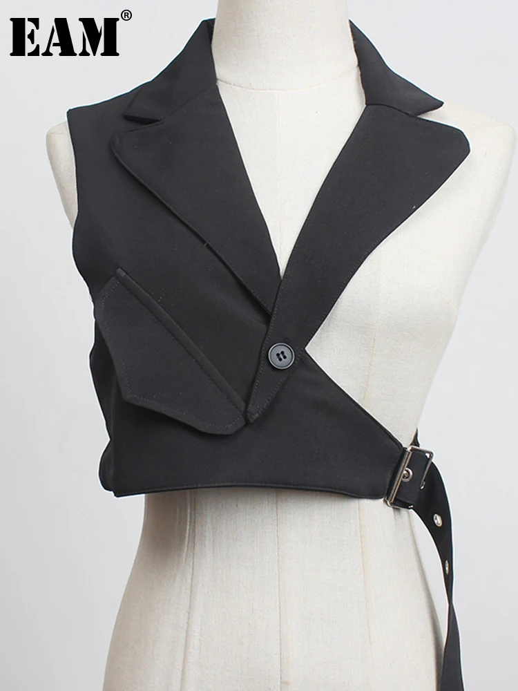 EAM-Women-Black-Plaid-Irregular-Stitch-Loose-Fit-Vest-New-V-collar ...